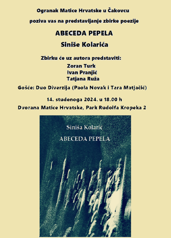 Dođite na predstavljanje „Abecede pepela“ Siniše Kolarića | Vijesti iz ...